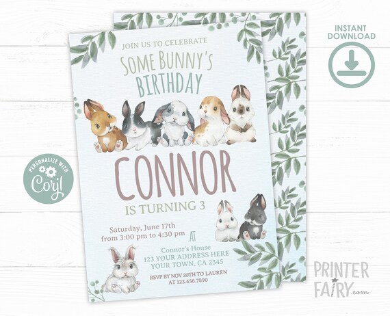 Bunny Birthday Invitation, Some Bunny Editable Invitation, Pet Adoption ...