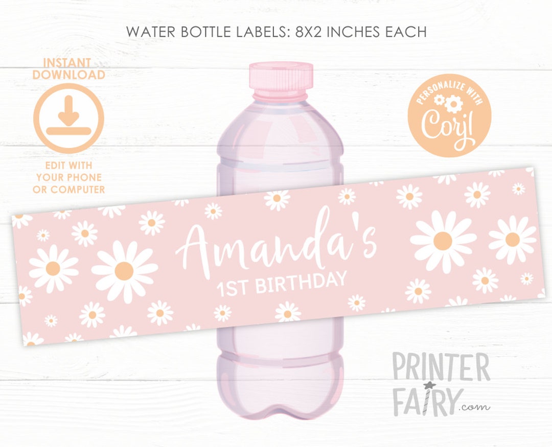Daisy Water Bottle Labels, EDITABLE Daisy Birthday Party, Floral ...