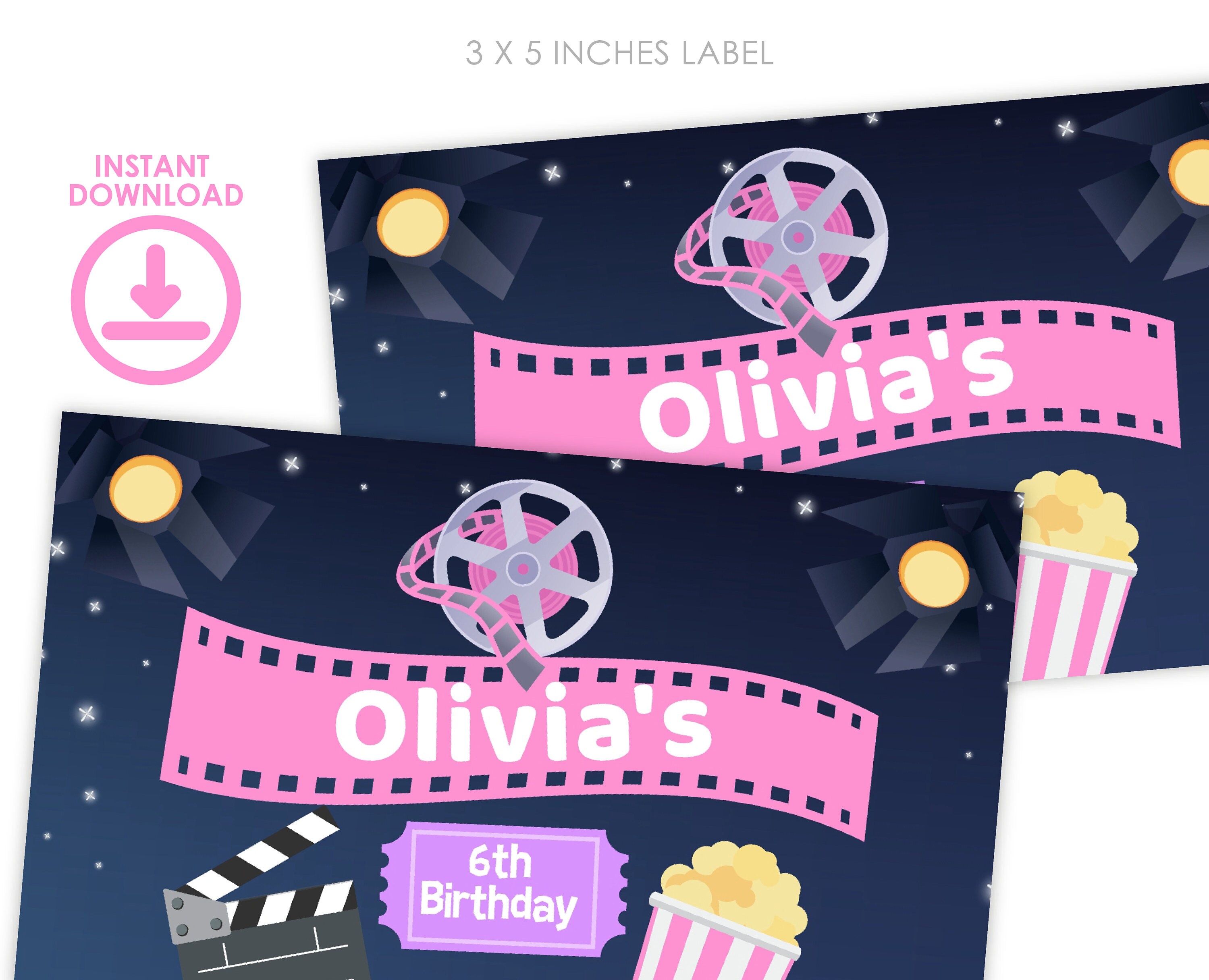 Movie Night Party Editable Printable Label Template for Party Favor ...
