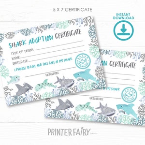 Shark Adoption Center Sign and Certificates, Birthday Party Printables ...