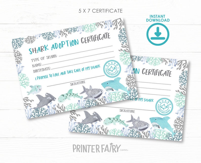 Shark Adoption Center Sign and Certificates, Birthday Party Printables ...
