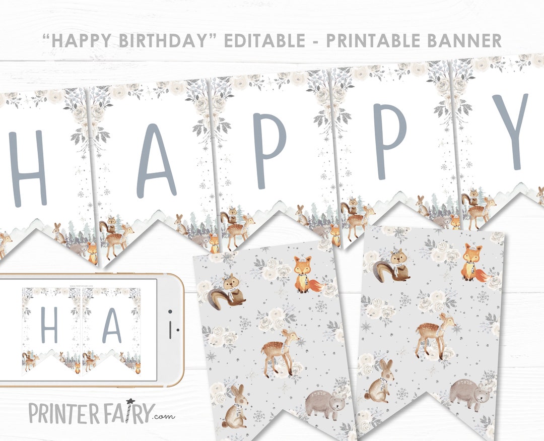 Winter Wonderland Birthday Banner EDITABLE Winter Birthday - Etsy