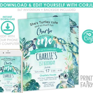 Sea Turtle Invitation Turtley Awesome Party Under the Sea 1st Birthday ...