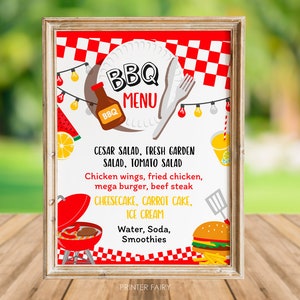 BBQ Party Menu Sign, Editable Bbq Birthday Party Decorations, Bbq Food ...
