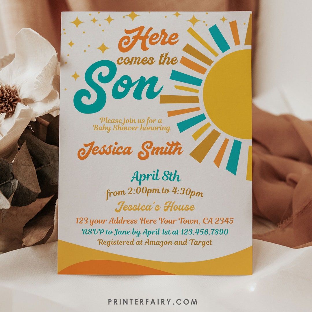 Here Comes the Sun Baby Shower Invitation, Editable Template, Baby ...