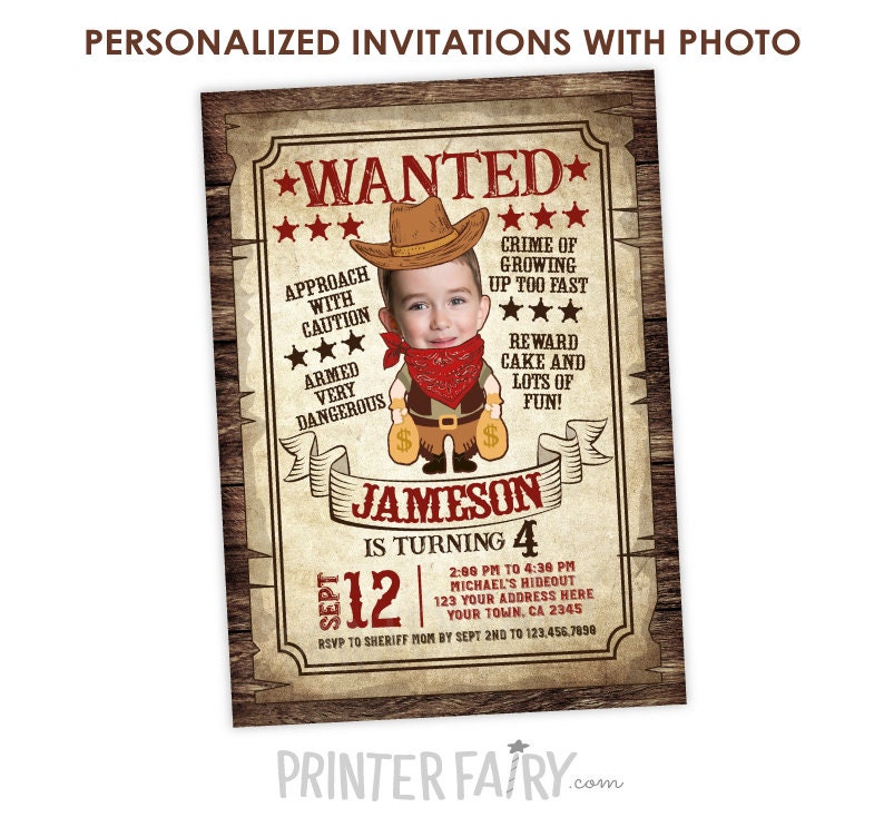 Western Birthday Invitation With Photo Wanted Poster | Etsy