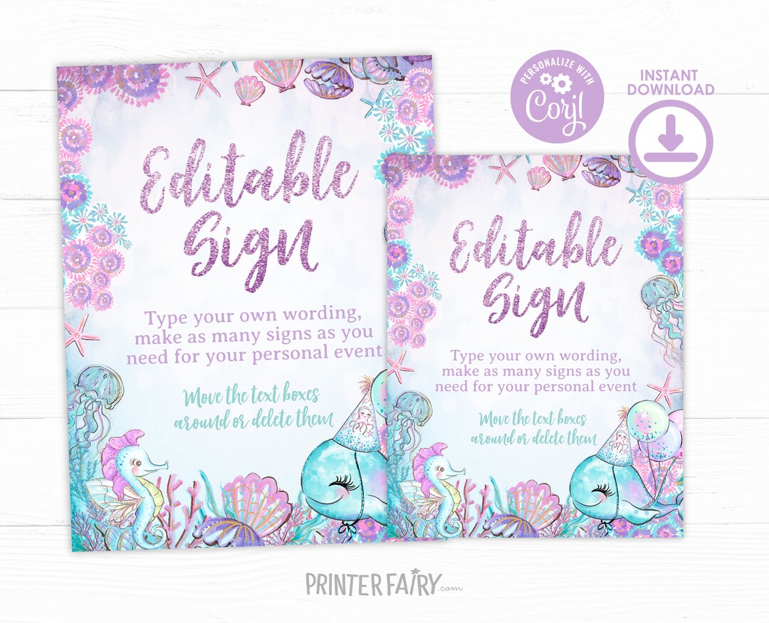 Under the Sea Birthday Editable Sign, Sea Turtle Birthday Party Sign ...