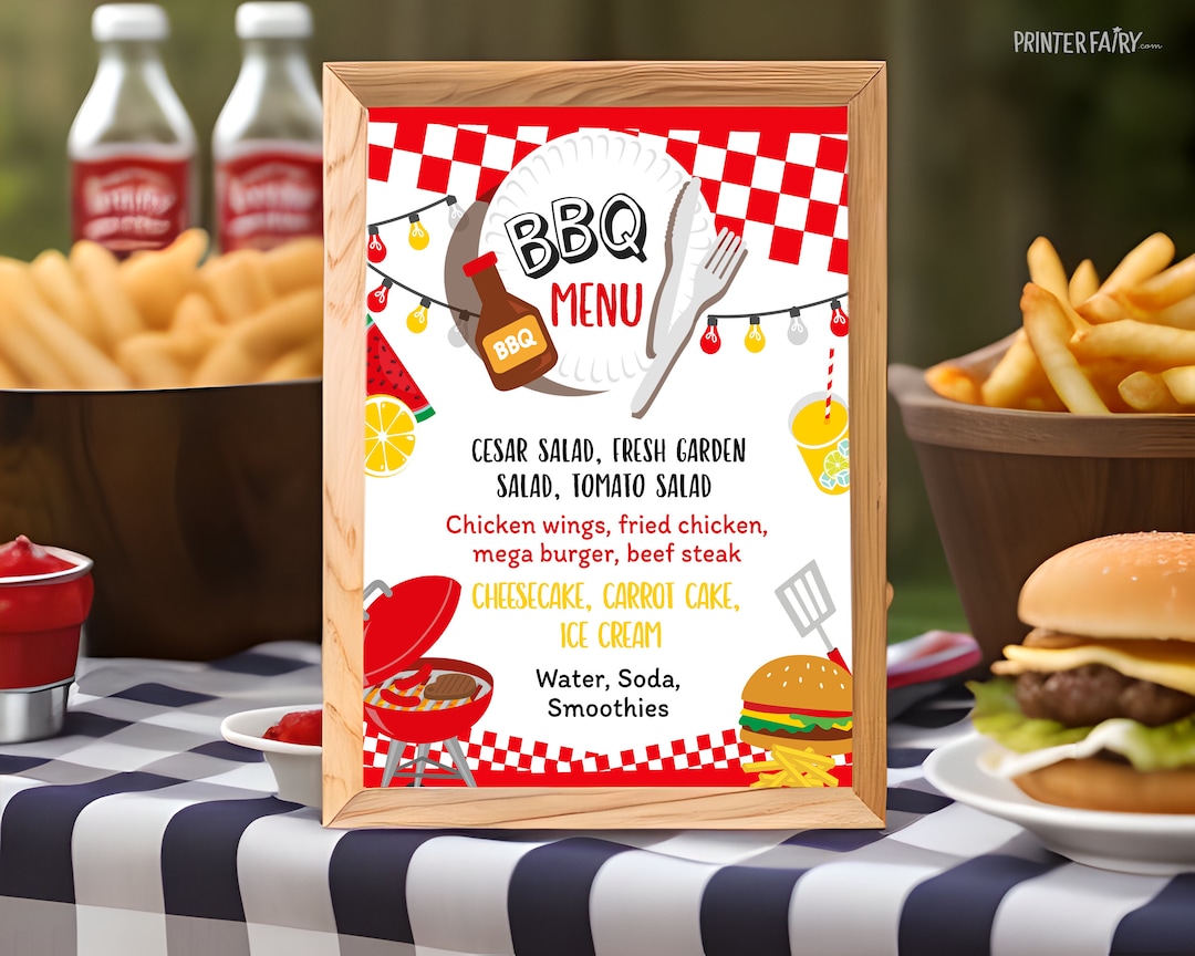BBQ Party Menu Sign, Editable Bbq Birthday Party Decorations, Bbq Food ...