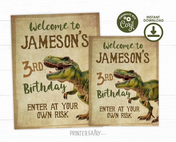 Dinosaur Welcome Sign, EDITABLE, Three rex Birthday Party, T-rex ...