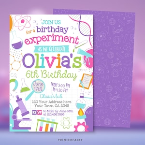 Science Birthday Party Invitation, EDITABLE, Scientifics Party, Girls ...