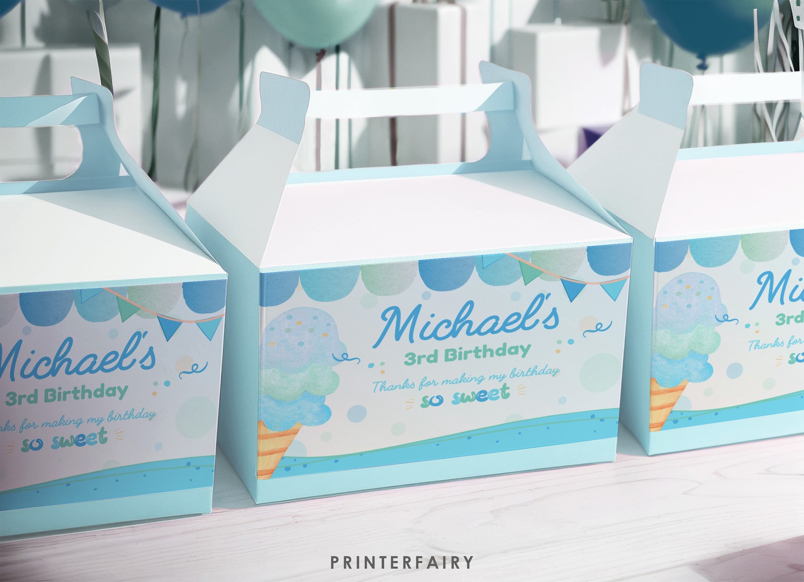 Ice Cream Party Gable Box Label, EDITABLE, Ice Cream Party, Summer ...