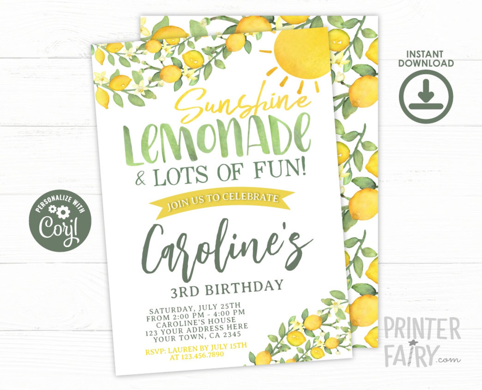 Lemon Birthday Invitation Editable Citrus Invitation | Etsy