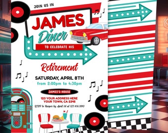 50s Retro Diner Party Invitation Editable & Printable Sock Hop Fifties Inspired Birthday ...