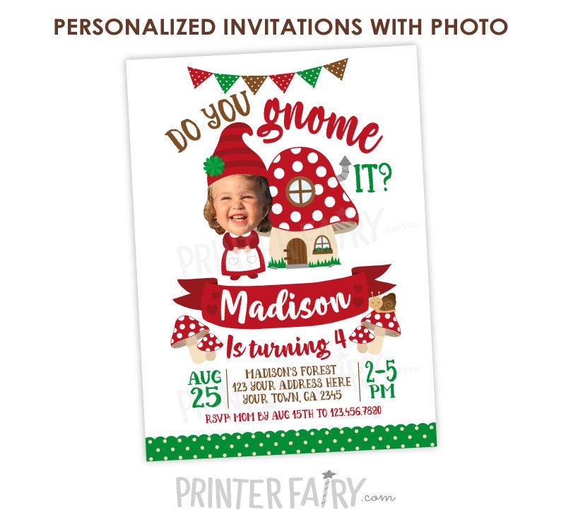 Woodland Gnome Invitation with Photo Forest Birthday | Etsy
