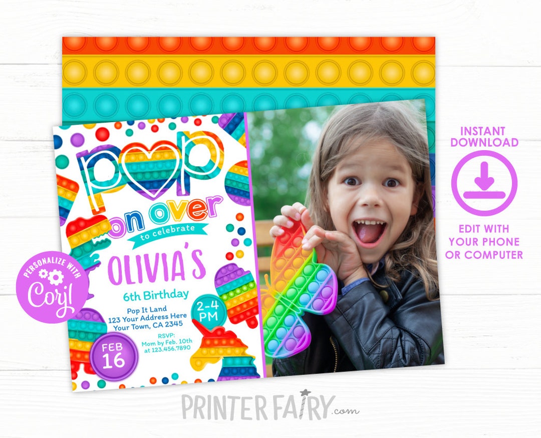 Pop It Birthday Invitation With Photo EDITABLE Popit - Etsy