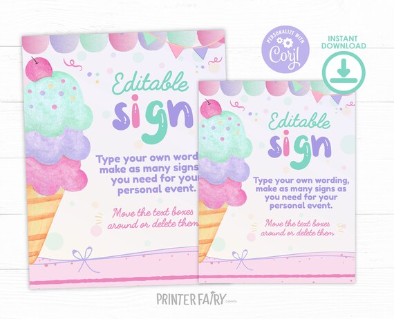 Ice Cream Birthday Welcome Sign, EDITABLE, Ice Cream Party, Summer ...