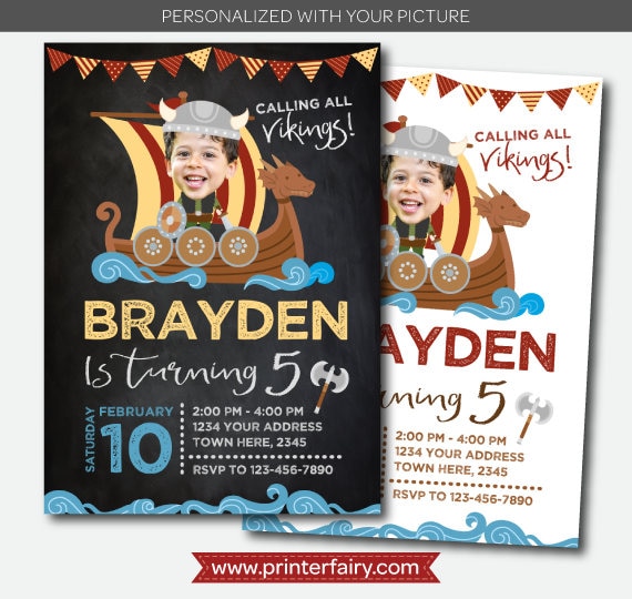 Viking Invitation with photo, Viking Birthday Party, Viking Boat ...