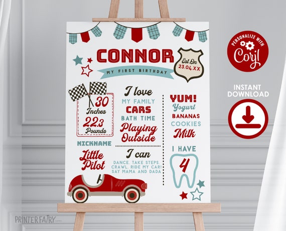 Race Car First Birthday Board, EDITABLE, Racing Car Party, Racing Party ...