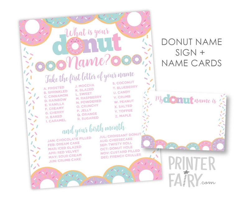 Donut Party Game, What's Your Donut Name, Birthday Printable (digital ...