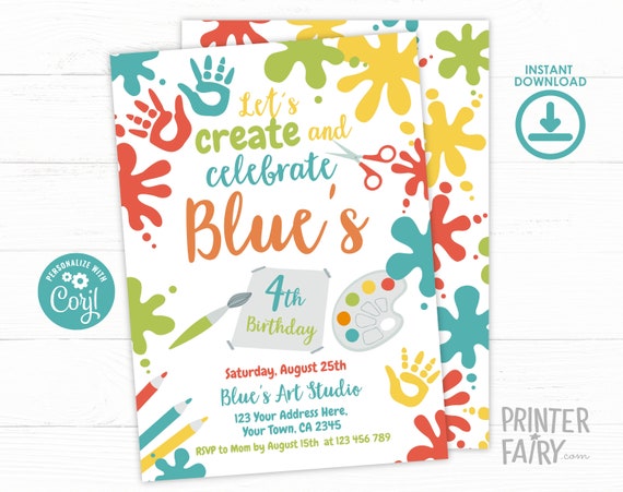 Paint Party Invitation, EDITABLE, Art Birthday Party Invitation, Art ...