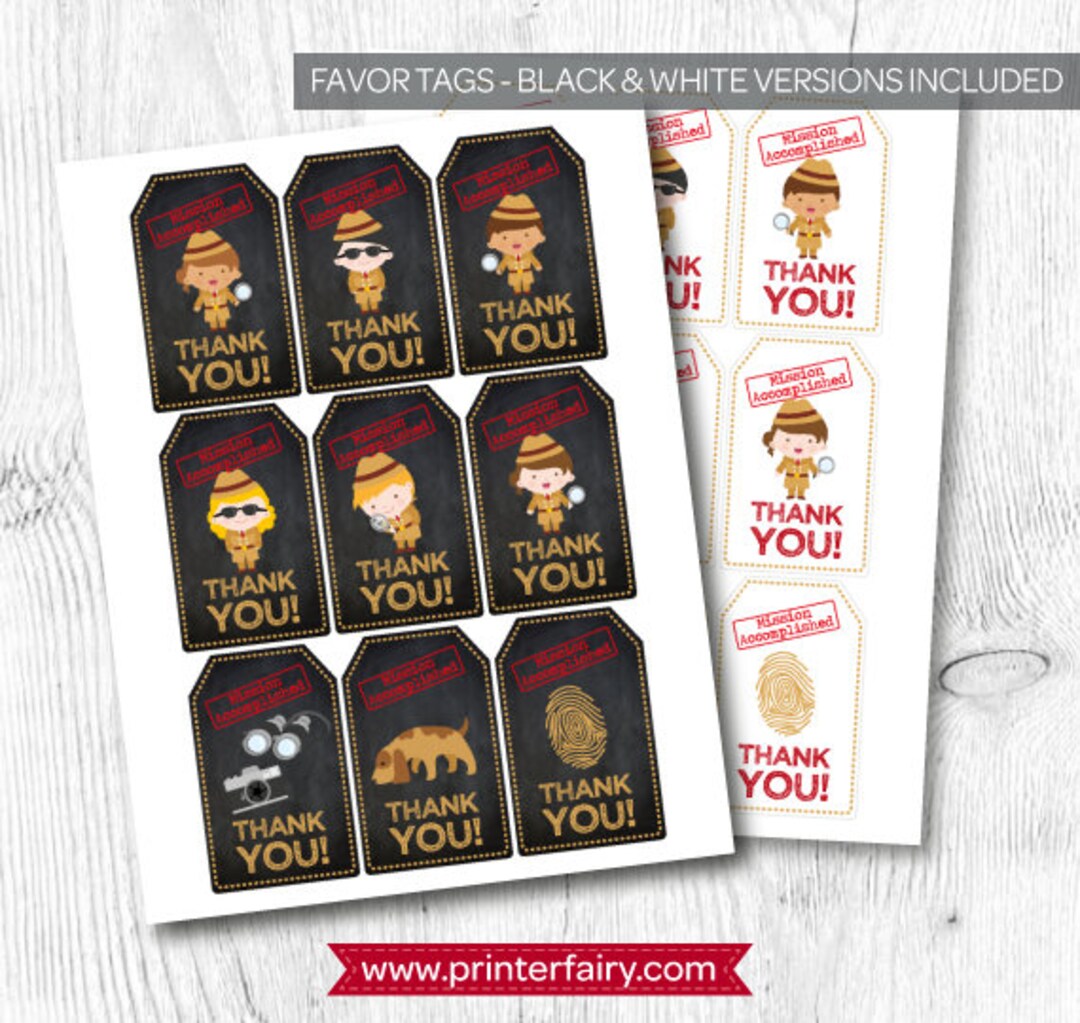 Secret Agent Favor Tags, Detective Birthday Party, Spy Party, Mystery ...