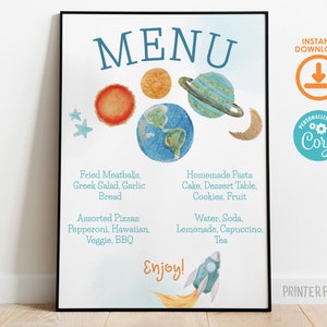 Outer Space Birthday Party Menu, Editable Template, Planets Rocket Ship ...