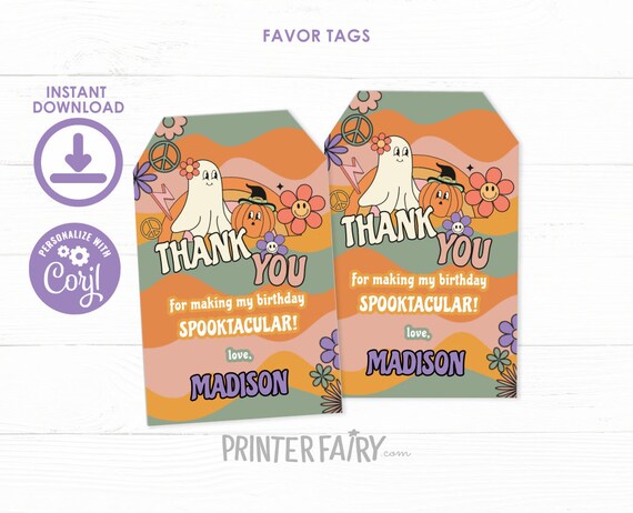 Hippie Halloween Favor Tags, EDITABLE Halloween Birthday, Groovy Party ...