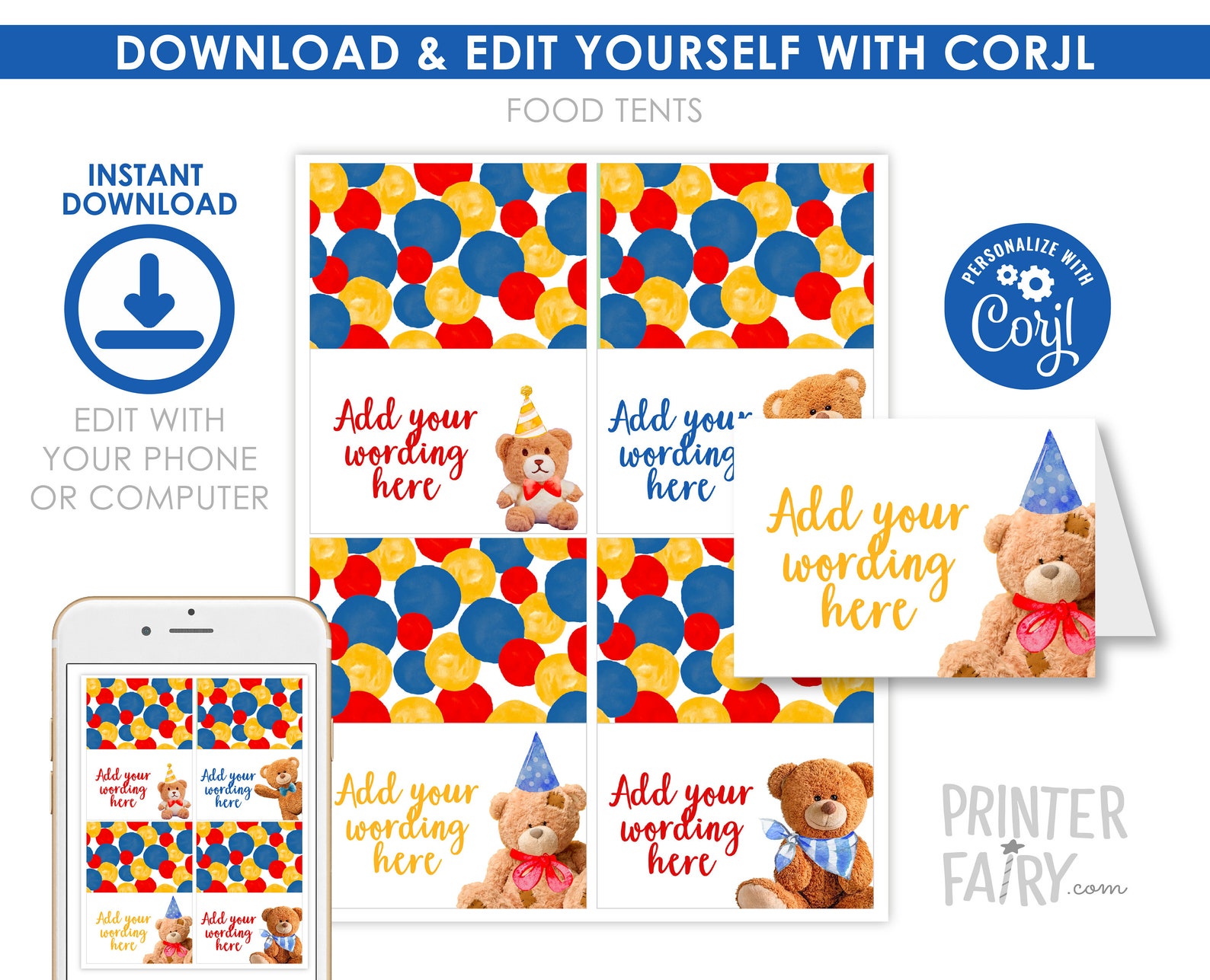 Bear Birthday Party Food Tents, Beary Fun Birthday Food Table Labels ...