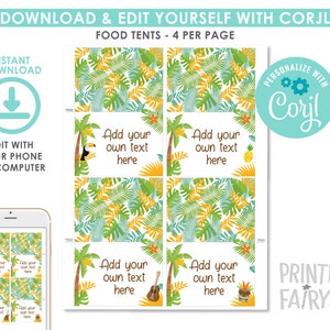 Luau Food Tents, EDITABLE, Hawaiian Food Labels, Beach Birthday Party ...