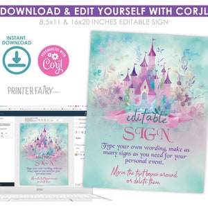Princess Castle Birthday Party Sign, Editable Template (digital ...