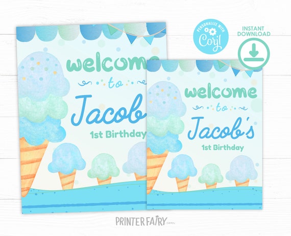 Ice Cream Birthday Welcome Sign, EDITABLE, Ice Cream Party, Summer ...