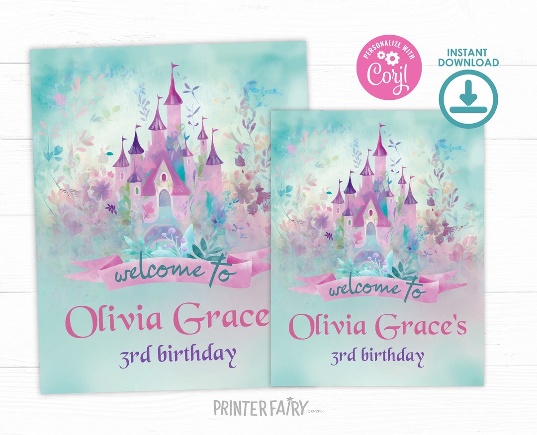Princess Birthday Party Welcome Sign, Editable, Princess Castle Party ...