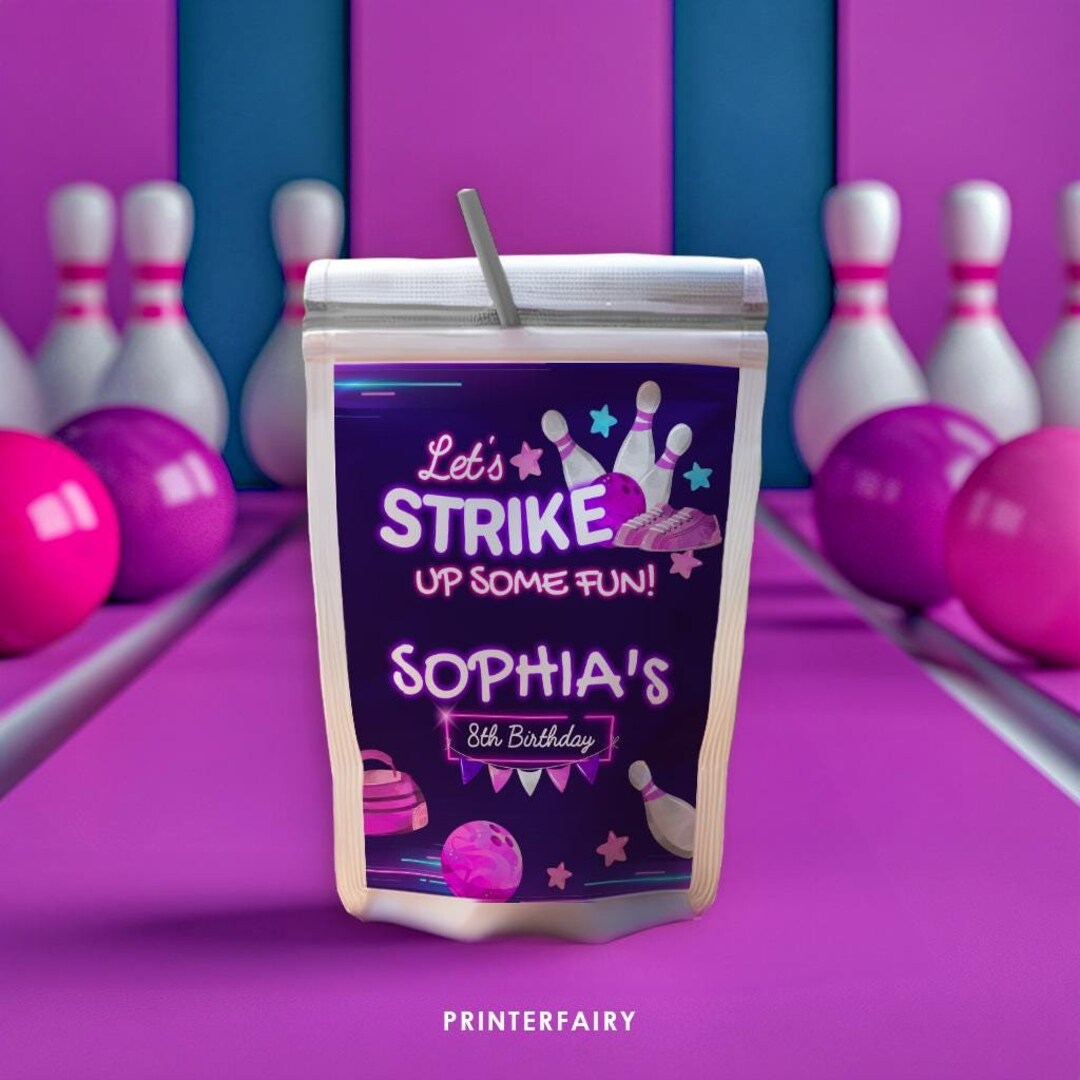 Bowling Birthday Party Drink Pouch Label, Instant Download, Let's ...