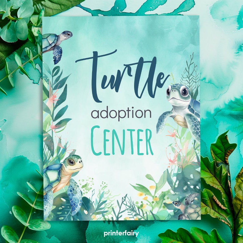 Sea Turtle Adoption Sign & Certificate, Under the Sea Party (instant ...