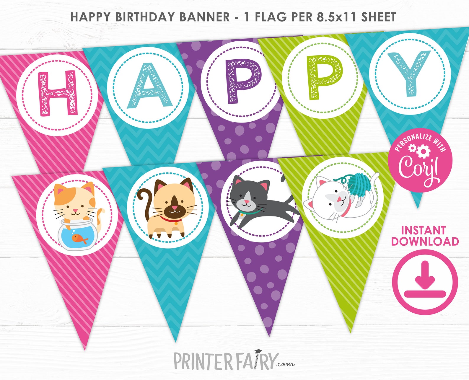 Kitty Cat EDITABLE Birthday Banner, Kitten Banner, Cat Birthday, Pawty ...