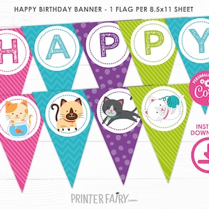 Kitty Cat EDITABLE Birthday Banner, Kitten Banner, Cat Birthday, Pawty ...