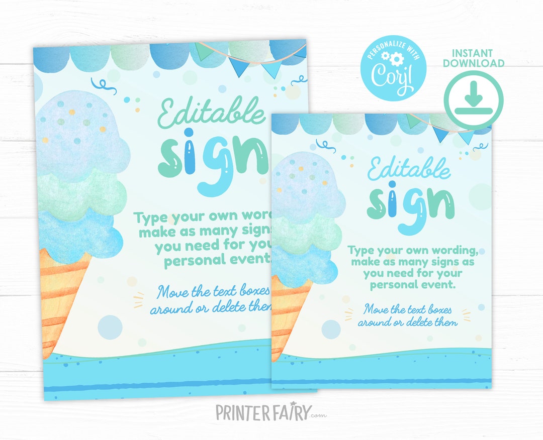 Ice Cream Birthday Party Editable Sign (digital Download) - Etsy