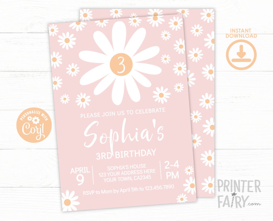 Daisy Birthday Invitation, EDITABLE Daisy Birthday Invite, Any Age ...