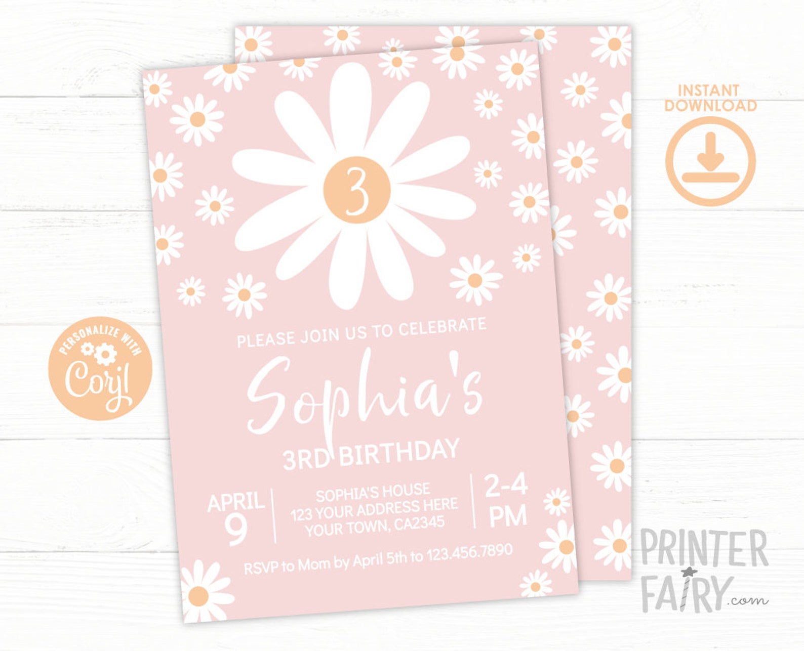 Daisy Birthday Invitation, EDITABLE Daisy Birthday Invite, Any Age ...