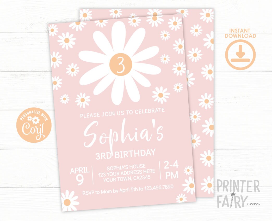 Daisy Birthday Invitation EDITABLE Daisy Birthday Invite Any - Etsy
