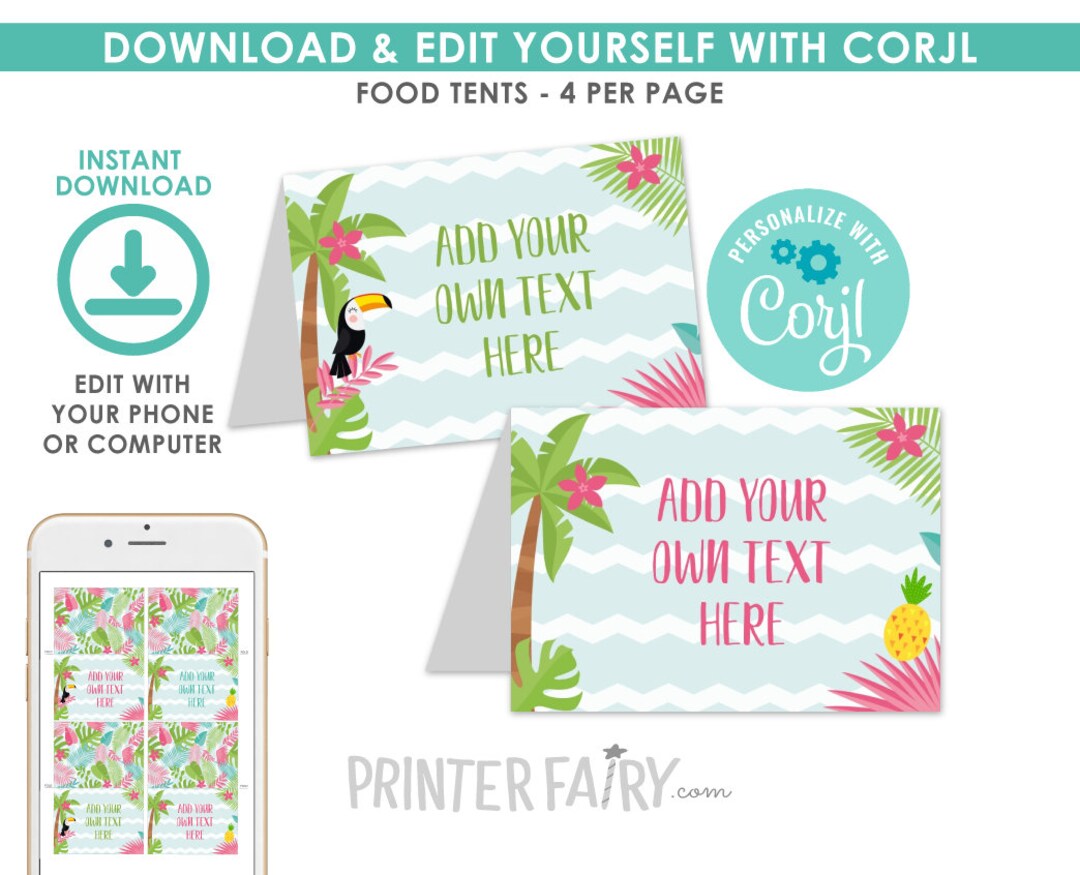 Luau Food Tents, EDITABLE, Hawaiian Food Labels, Beach Birthday Party ...