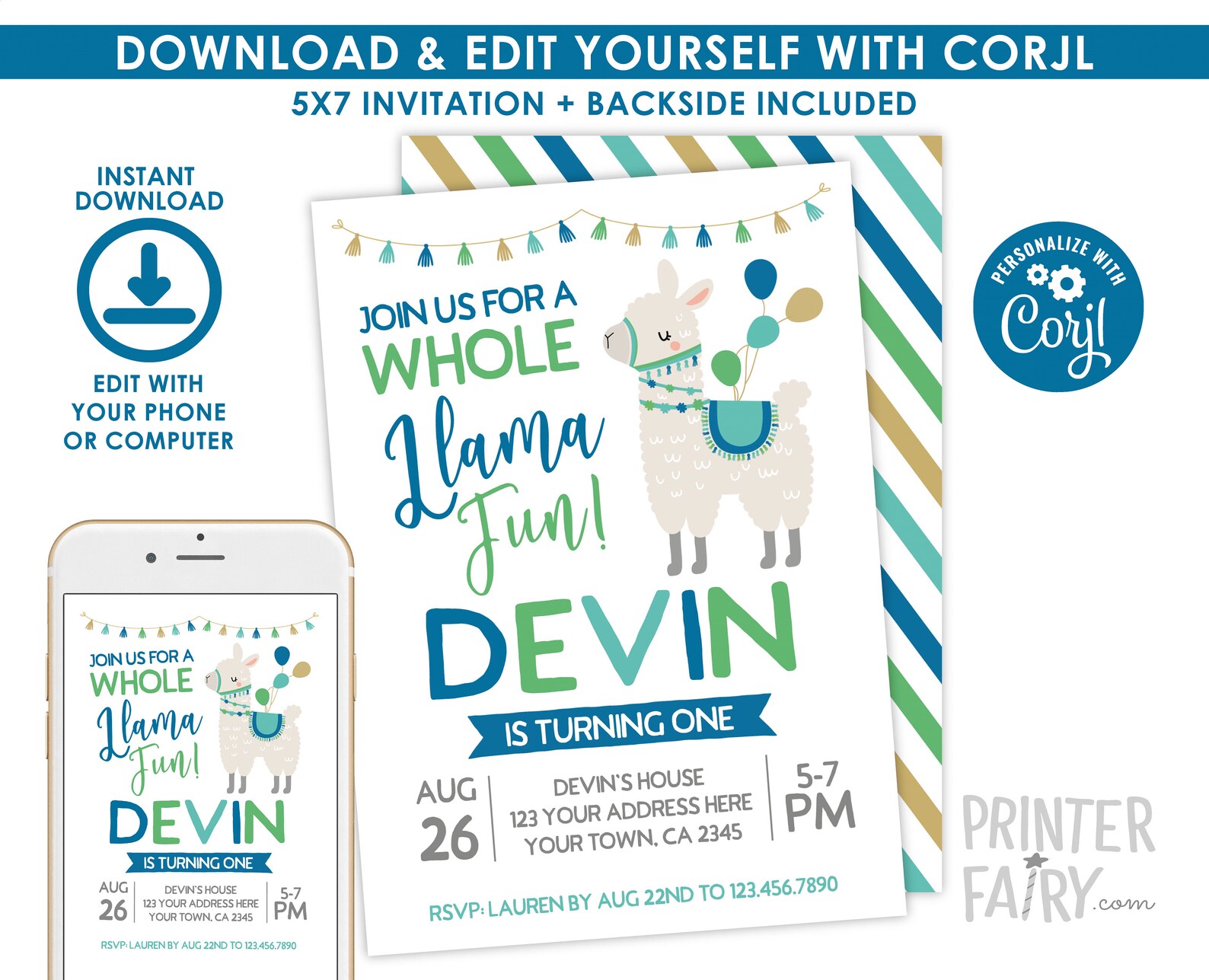 Llama Birthday Invitation, EDITABLE, Llama Birthday Party, Alpaca ...