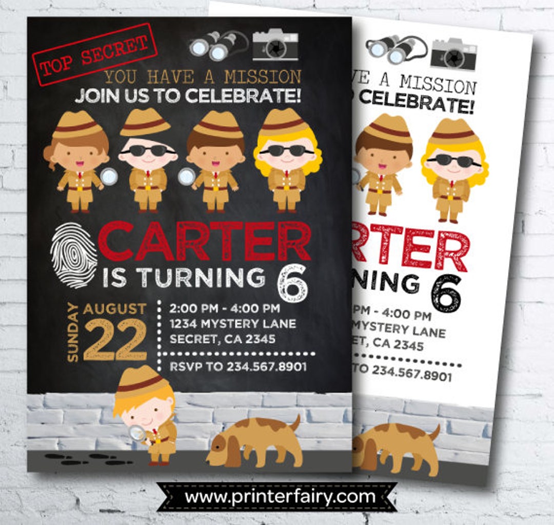 Detective Birthday Invitation, Spy Party, Secret Agent (digital) - Etsy