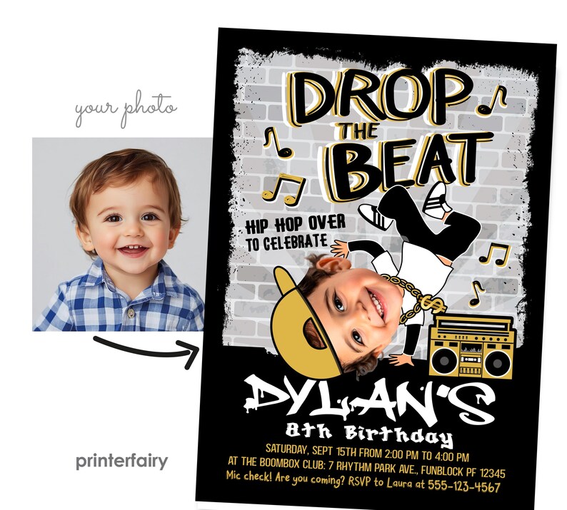 Personalized Hip Hop Birthday Photo Invitation, Graffiti Dance Party ...