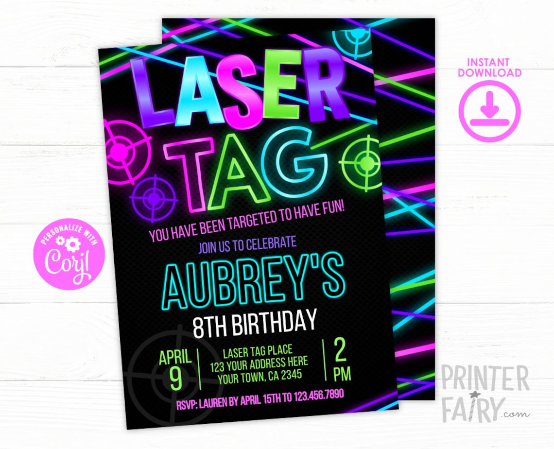 Laser Tag Girl Birthday Invitation EDITABLE Laser Tag | Etsy