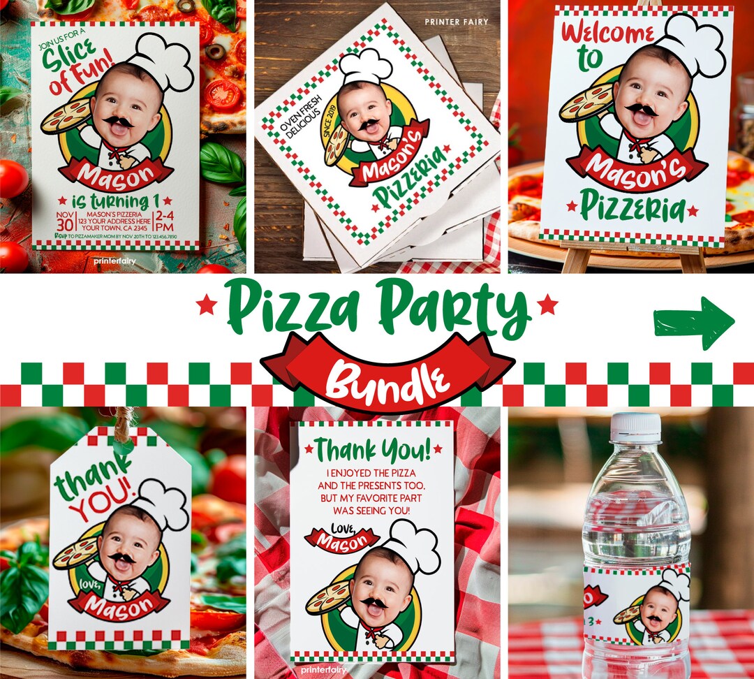 Pizza Party Bundle With Invitation, Pizza Box Label, Welcome Sign ...