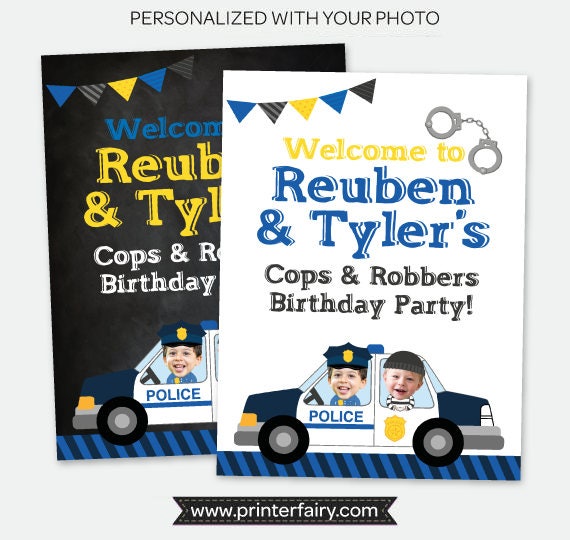 Cops and Robbers Welcome Sign with Photo, 1 or 2 Children, Police ...