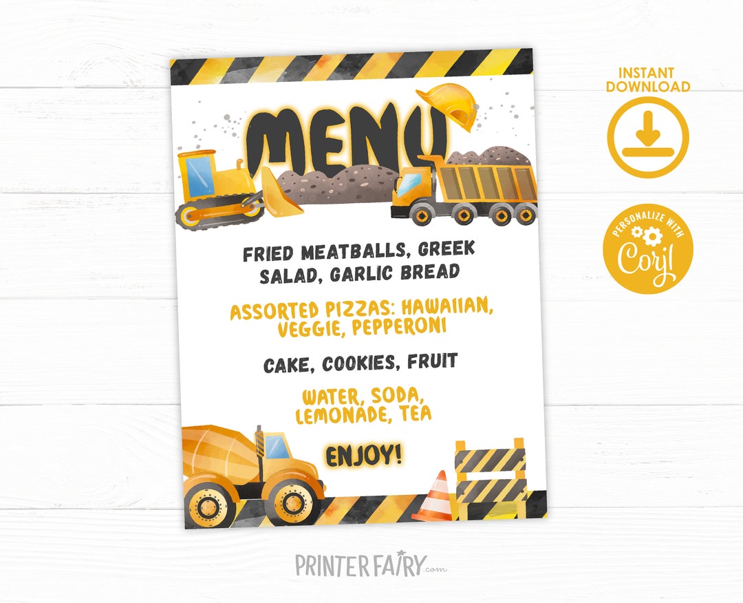 Construction-themed Food Table Sign: Dump Truck Menu for Birthday Party ...