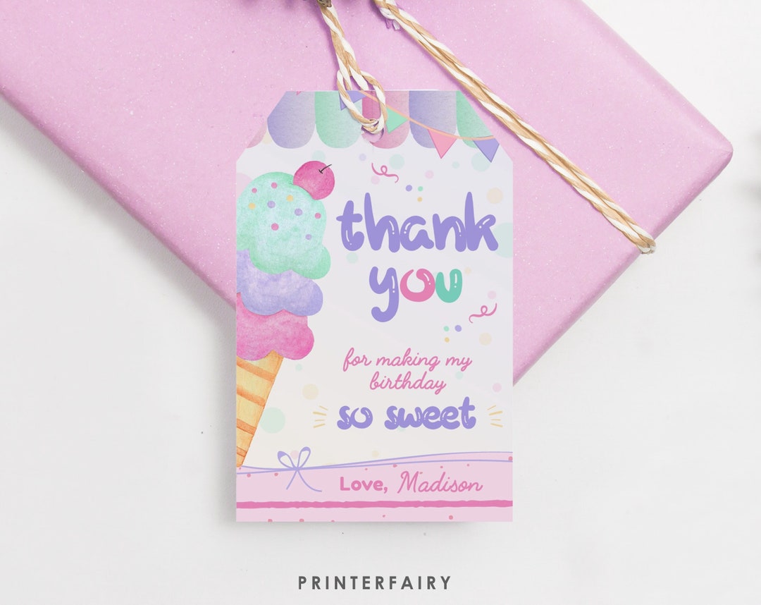 Ice Cream Birthday Favor Tags, Editable INSTANT DOWNLOAD - Etsy