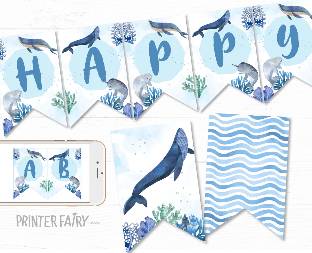 Under the Sea Birthday Banner, Whales Party Banner, Ocean First ...